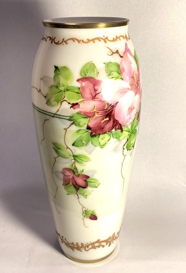 Consolidated Milk Glass DeLuxe Inc. Vase Hand Painted By P. Connin | eBay