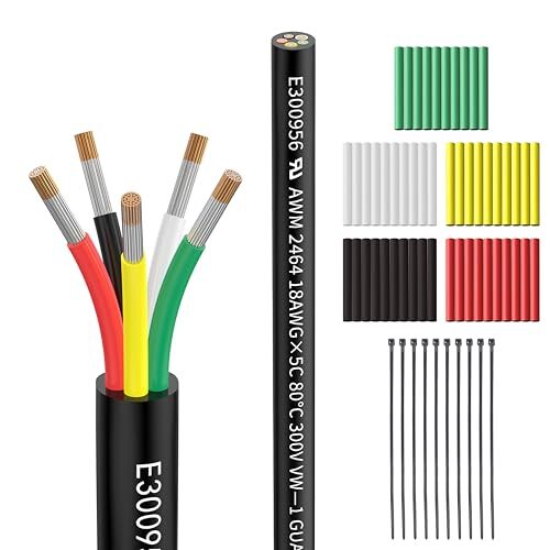 18awg 5 Wire Cable 18/5 Electrical Wire 5 Core Extension Cable 100FT ...