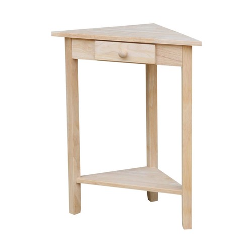 Corner Accent Table Solid Real Wood, Sturdy Parawood, 19.7" W x 9.9" D ...