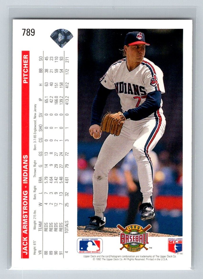 1992 Upper Deck #789 Jack Armstrong Cleveland Indians Baseball Card | eBay