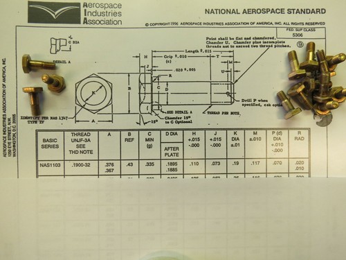 (200 each) NAS1103-4 Aircraft Aerospace Shear Bolts 3/16” #10-32 x .526 ...
