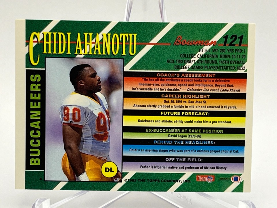 1993 Bowman NFL Football Card #121 Chidi Ahanotu DL #90 Tampa Bay ...