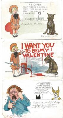 Postcard Lot of 3 Tuck Valentine A/S Outcault Buster Brown and Tige ...