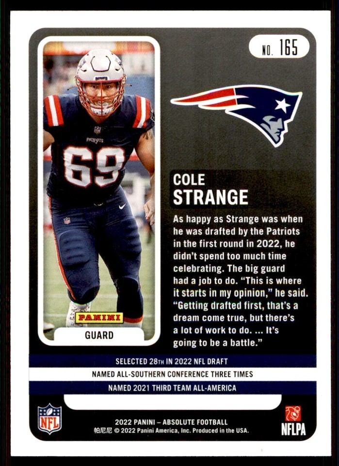 2022 Panini Absolute #165 Cole Strange | eBay