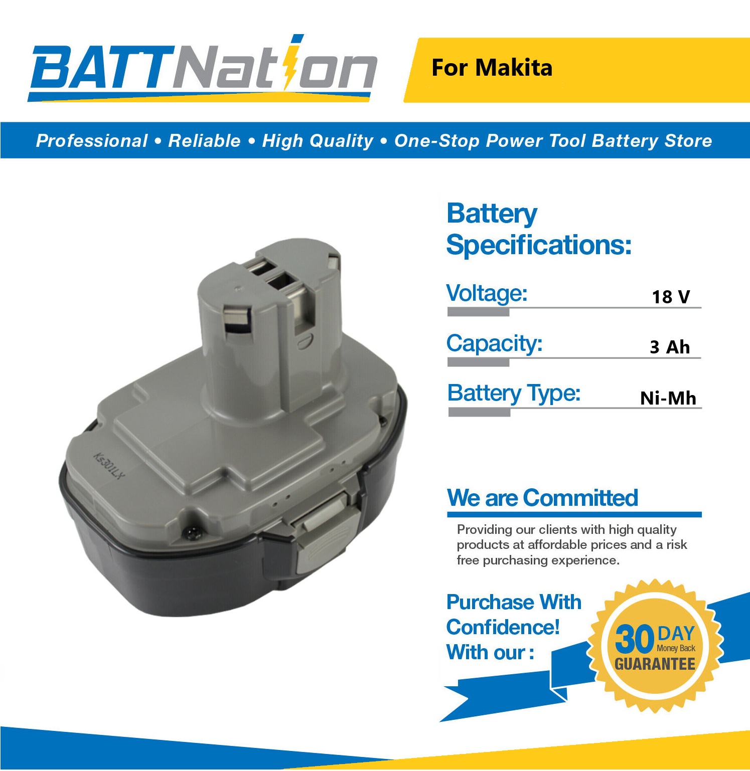 18V 3Ah NiMh Battery for Makita 1823 1833 1834 1835 1835F 192828-1 ...