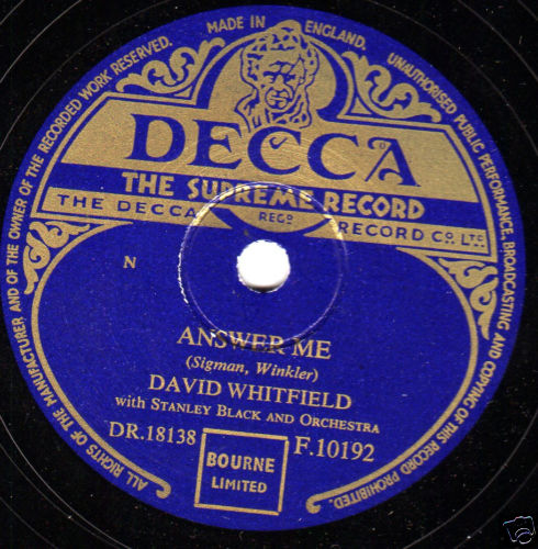 UK #1 1953 DAVID WHITFIELD 78 ANSWER ME / DANCE GYPSY DANCE DECCA F ...