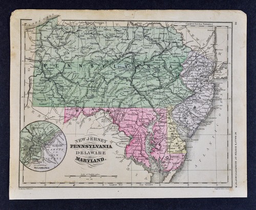 1882 McNally Map - Pennsylvania New Jersey Maryland Philadelphia ...