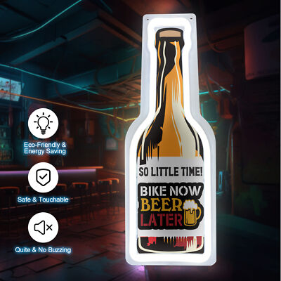 'BIKE NOW BEER LATER' Bottle Silicone Neon Sign Night Light Beer Bar 13 ...