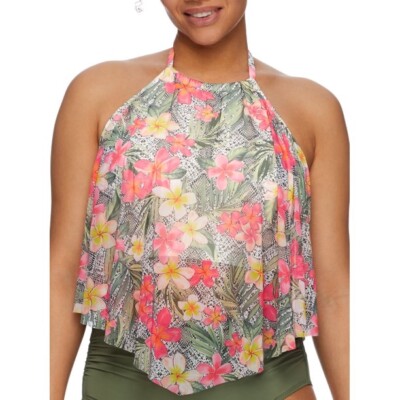 Coco Reef Women's Aura Mesh Ruffle Bra Sized Cropped Tankini Top ...