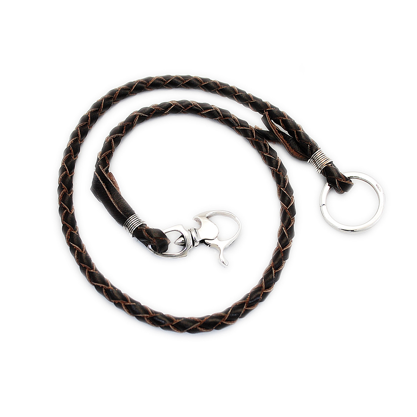 TRIBAL 925 STERLING SILVER CLASP BROWN BRAIDED LEATHER WALLET CHAIN gs ...