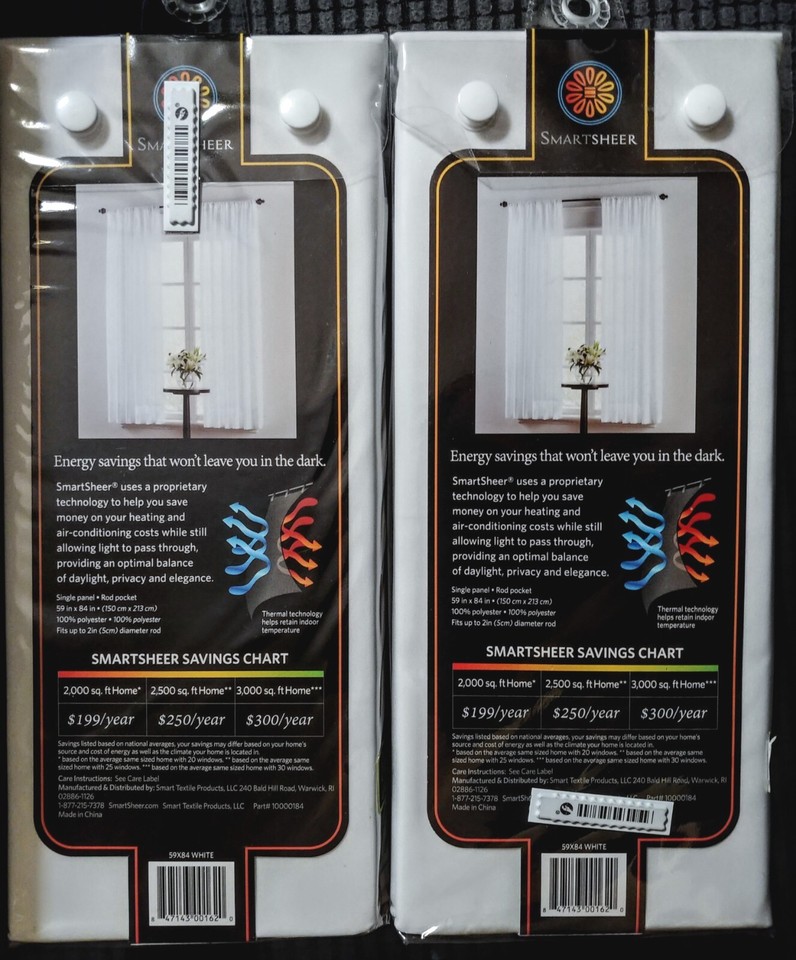 (2) SmartSheer Insulating Window Sheers - 59"x84" - White - 2" Rod ...