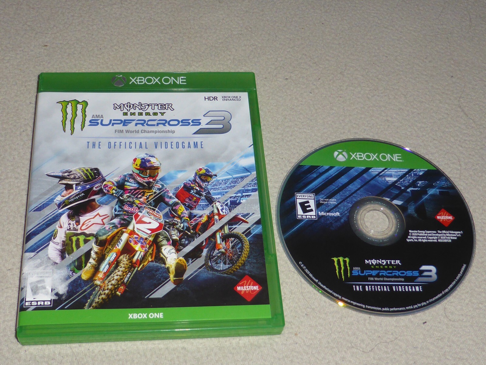 XBOX ONE MONSTER ENERGY SUPERCROSS 3 OFFICIAL VIDEOGAME GAME W CASE ...