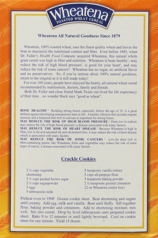 Wheatena All Natural Toasted Whole Wheat Cereal Pack of 4 High Fiber ...