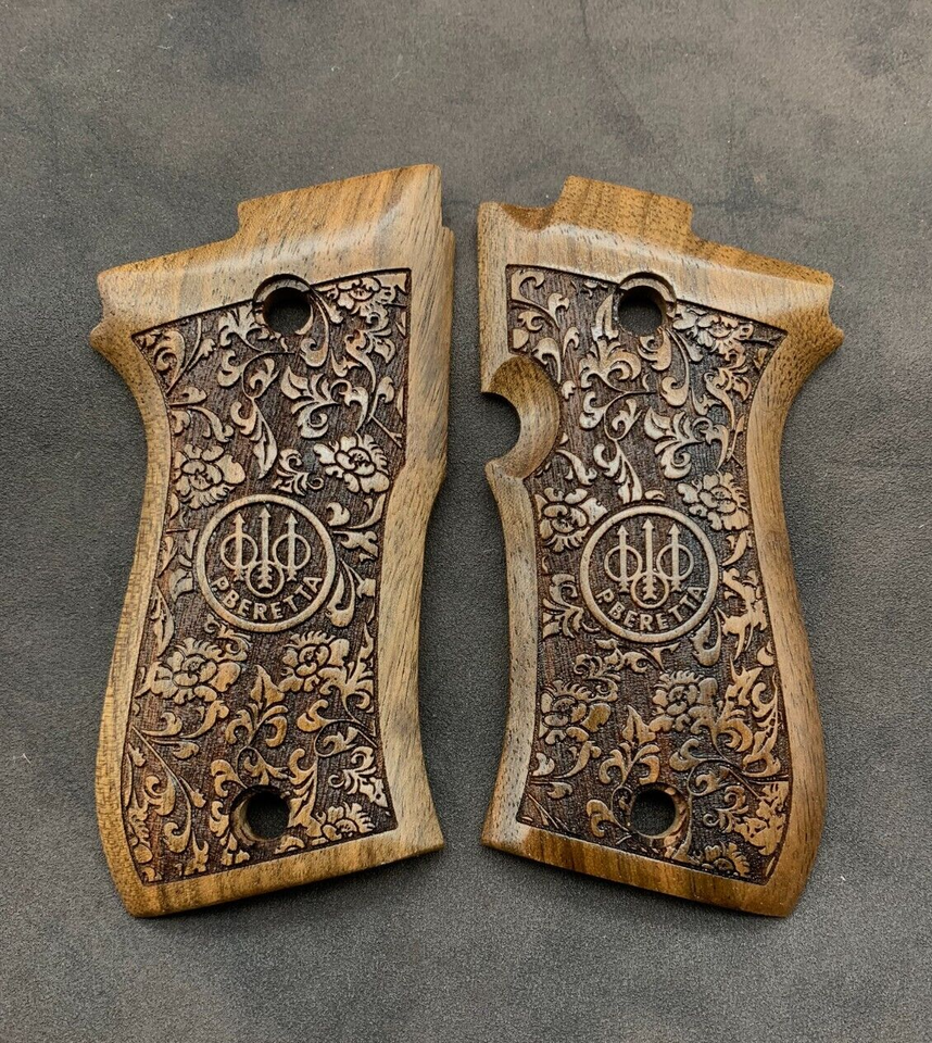 Beretta 85F, 85FS, 85BB Turkish Walnut Wood Grips. Full Floral. Dark ...