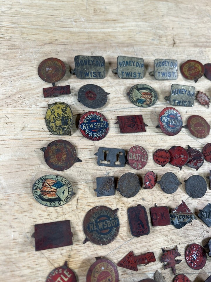 RARE Estate Fresh Antique Lot Of 120 Tin Metal Tobacco Tags/Plugs ...