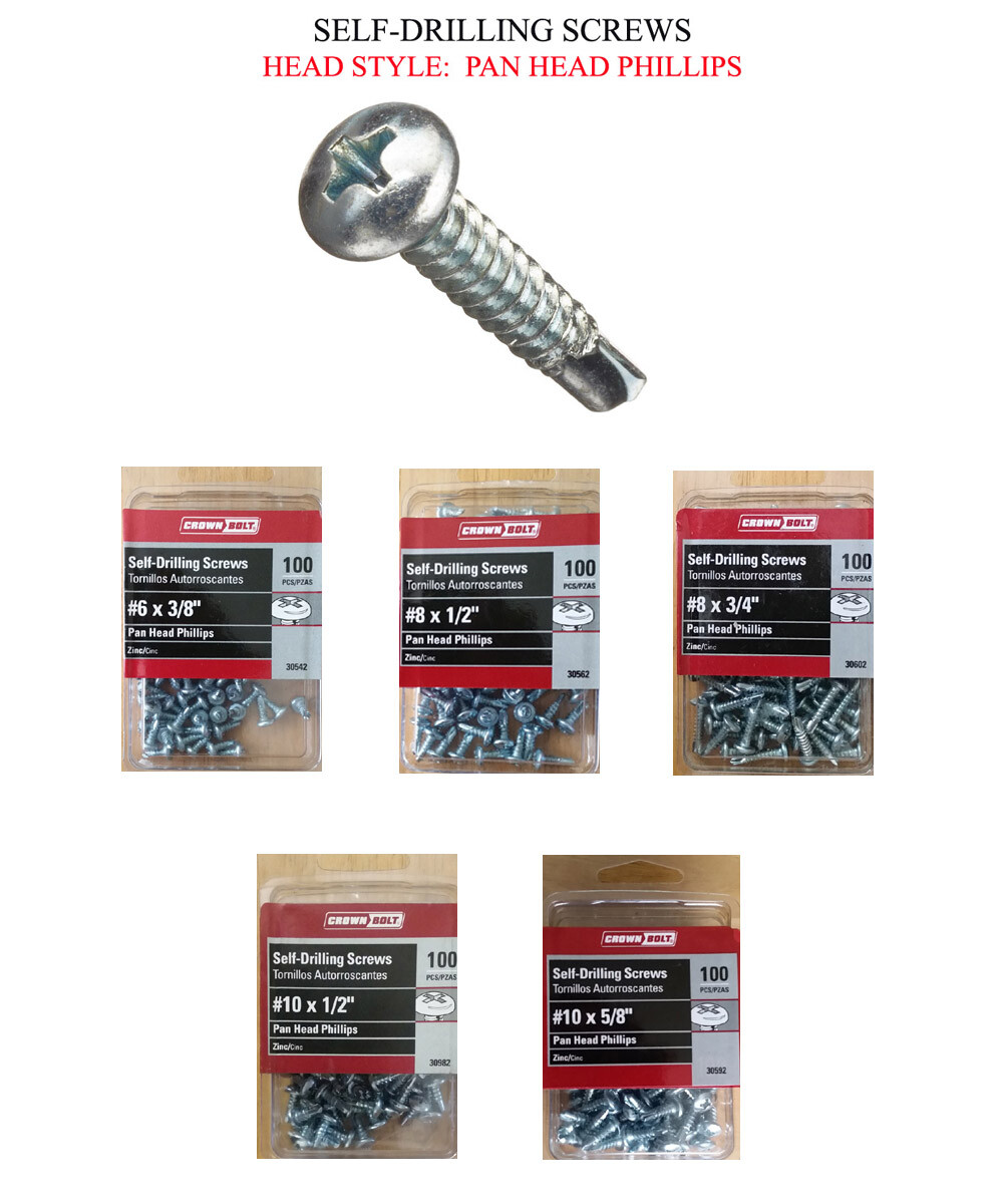 Self-Drilling Screws (50 or 100) Crown Bolt Choose Size and Head Style ...