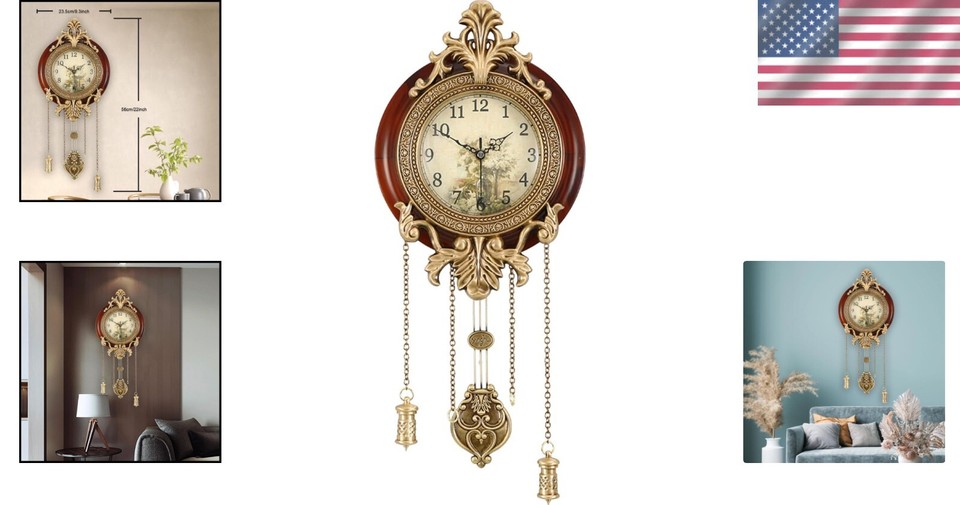 Stylish 9-Inch Retro Floral Wall Clock with Silent Pendulum for Home ...