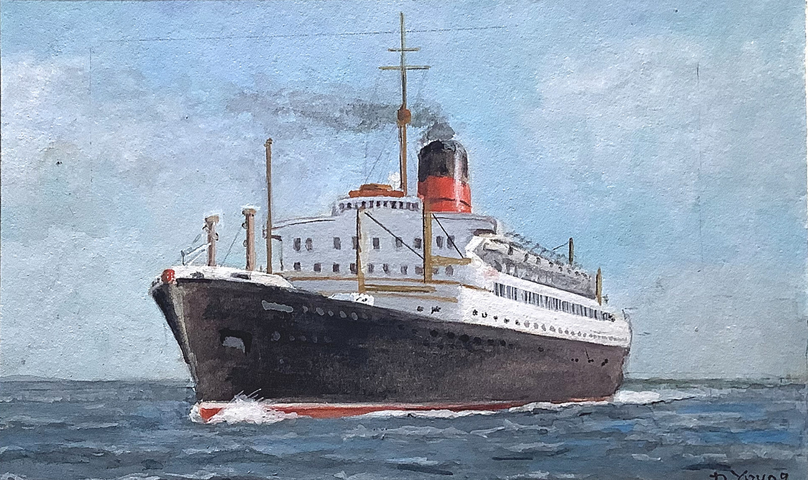 Orig Miniature Painting - RMS SAXONIA - Gouache by David Young 3" x 4-1 ...