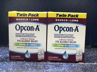 Lot Of 2 X Twin-Pack Bausch + Lomb Opcon-A Eye Allergy Relief Drops 0.5 ...