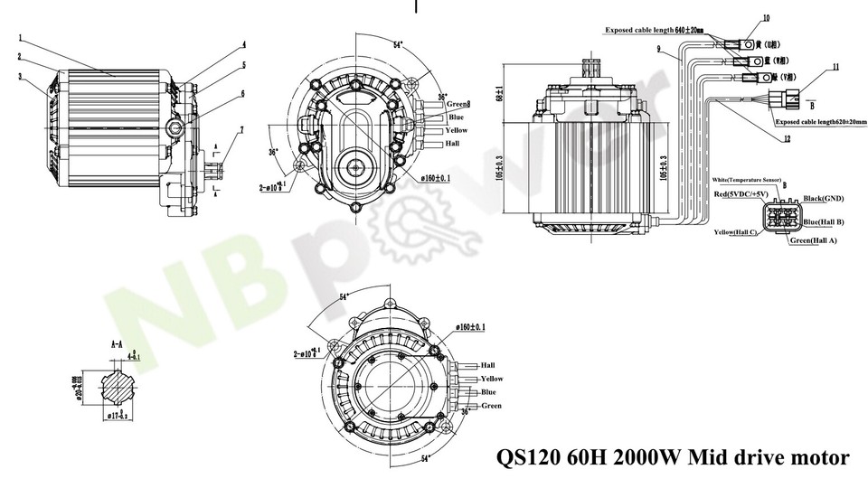 QS120 60H 2000W mid drive motor with gear box(1:2.35 radio)+ND72360 ...