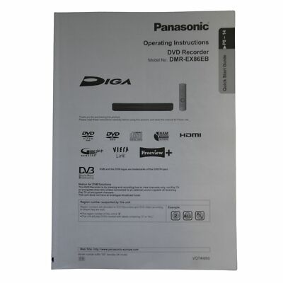 Panasonic Owner Manual Guide Instruction Book for DVD Recorder DMR ...