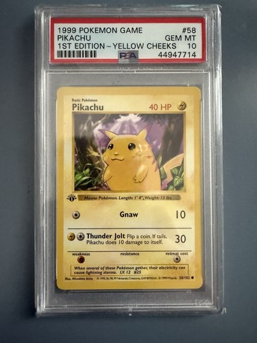 1999 Pokémon Pikachu 1st Edition - Yellow Cheeks GEM MT 10 PSA ...