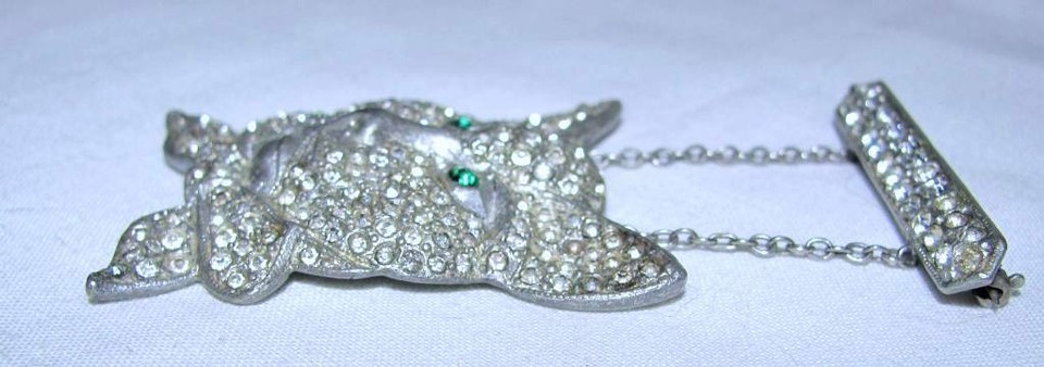 RAREST! HUGE ANTIQUE VICTORIAN EDWARDIAN CLEAR & EMERALD PASTE CAT FACE ...