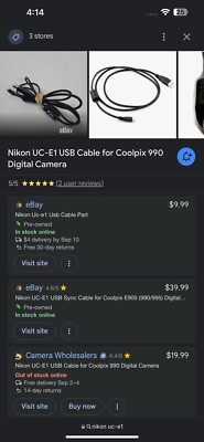 Genuine Nikon UC-E1 USB Data Cable Cord Digital Camera to Computer OEM ...