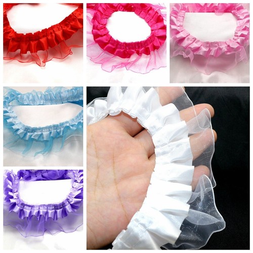 5 Yards 2-Layer Satin Organza Lace Ruffle Edge Trim 2" Sewing Wedding ...