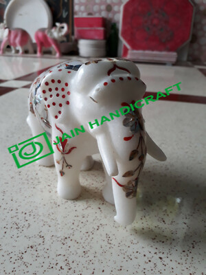 8'' Marble wild Elephant Figurine malachite Pietra Dura Inlay Home ...