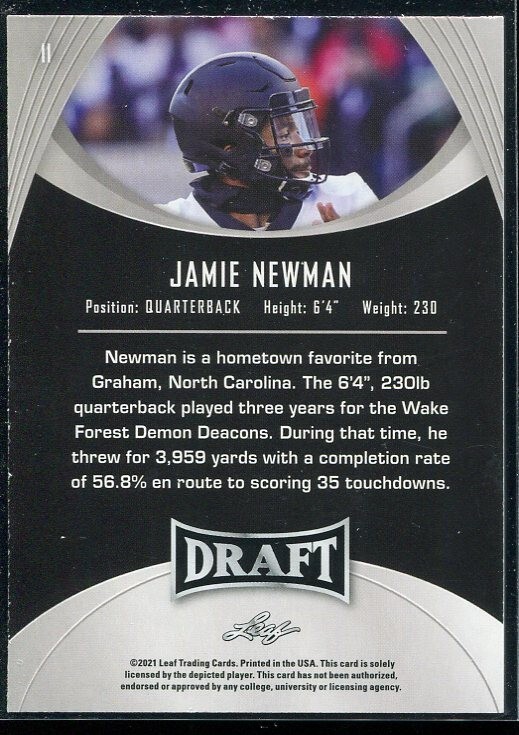 2021 Leaf Draft Jamie Newman #11 Georgia Bulldogs Not yet in NFL Rookie ...