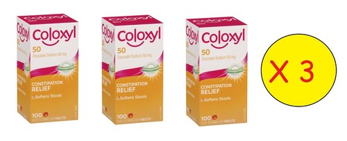 3 X bottles Coloxyl 50mg 100 Tablets Stool Softener Docusate ONLY. NO ...