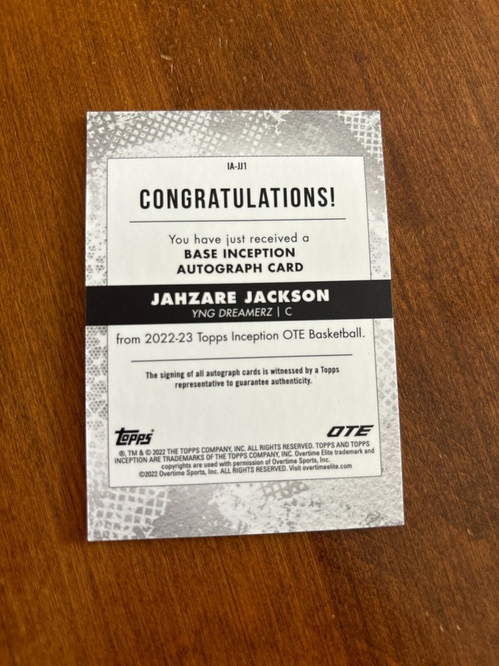 Jahzare Jackson 2022 Topps Inception OTE Red Auto IA-JJ1 YNG Dreamerz ...