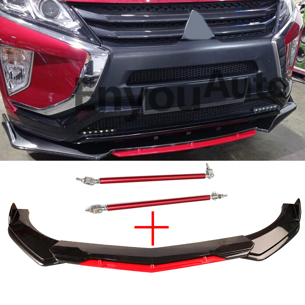 For Mitsubishi Outlander Front Bumper Lip Spoiler + Strut Rods Black ...