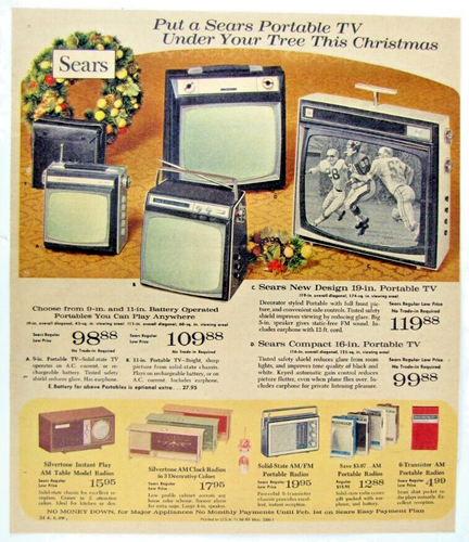 Vintage 1966 Sears Portable TV Television / Silvertone Radio Newspaper ...