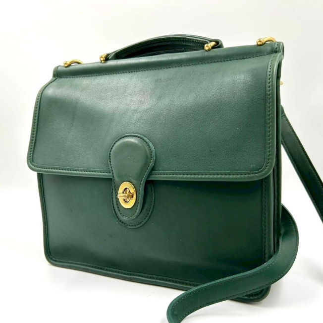 Vintage Coach 9927 2way Shoulder Bag Willis Bag Turn Lock Green Leather ...