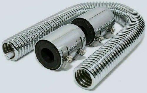 36" Stainless Steel Radiator Hose Kit w/ Chrome End Caps street rat rod ...