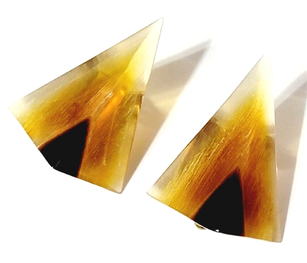 RARE Vintage Carved Amber Triangle Clip On-Earrings, … - Gem