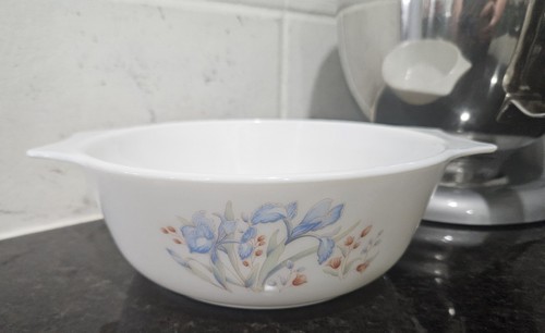 Vintage Pyrex Casserole Dish England Blue Iris Pattern 8" Diameter | eBay