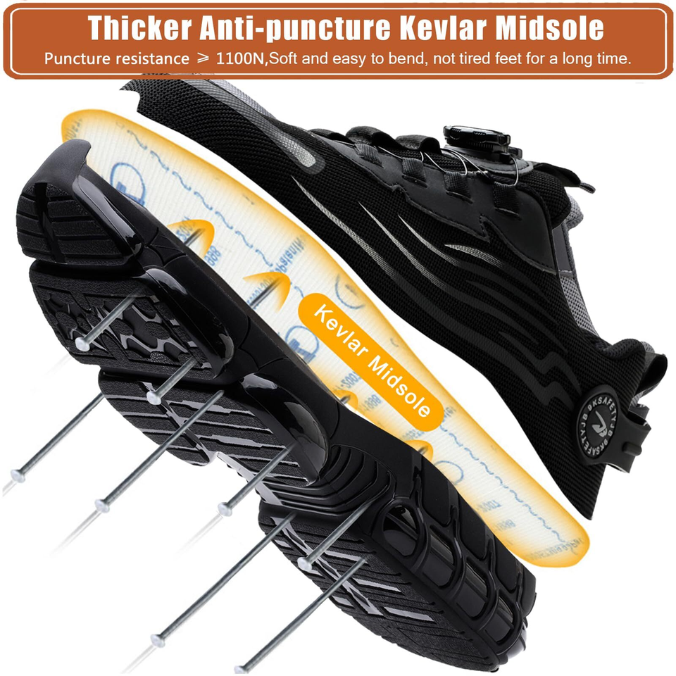 Men Safety Toe Work Shoes Rotating Buckle Breathable Non-Slip Steel Toe ...