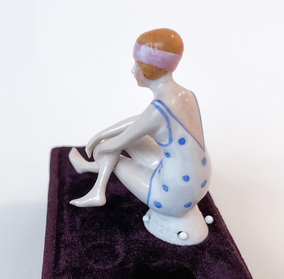 VTG Lady Bathing Beauty Pin Cushion Figurine Half Doll Porcelain Old ...