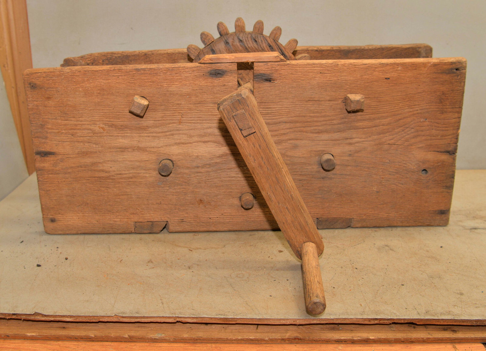 Antique primitive wooden gear rope making machine museum quality early ...