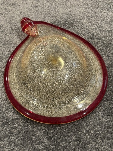 Murano Style MCM Ruby Red Rimmed Shell Bowl W/ All Over Bright Gold ...