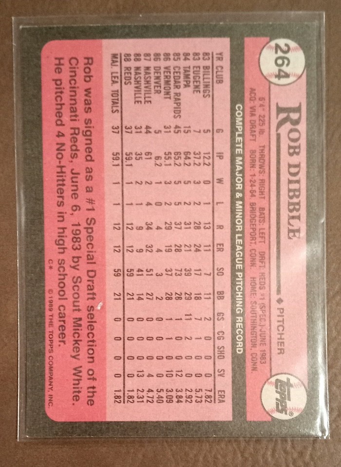 💥Rob Dibble💥1989 Topps #264 Rookie Card 👀RC Cincinnati Reds NM💥 | eBay