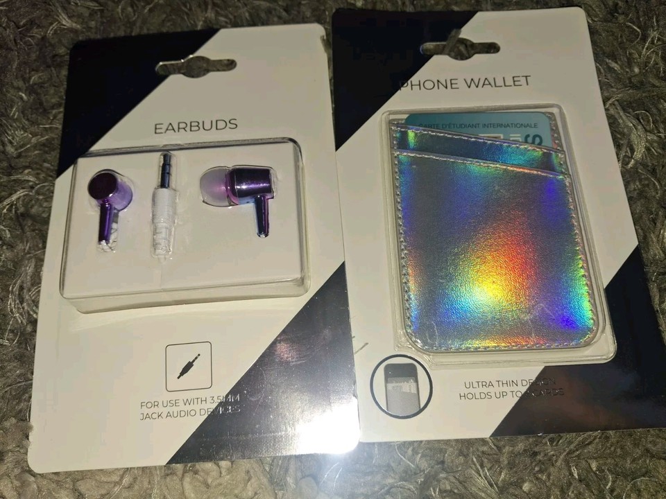 2pc Justice Iridescent Earbuds & Card Slot New | eBay