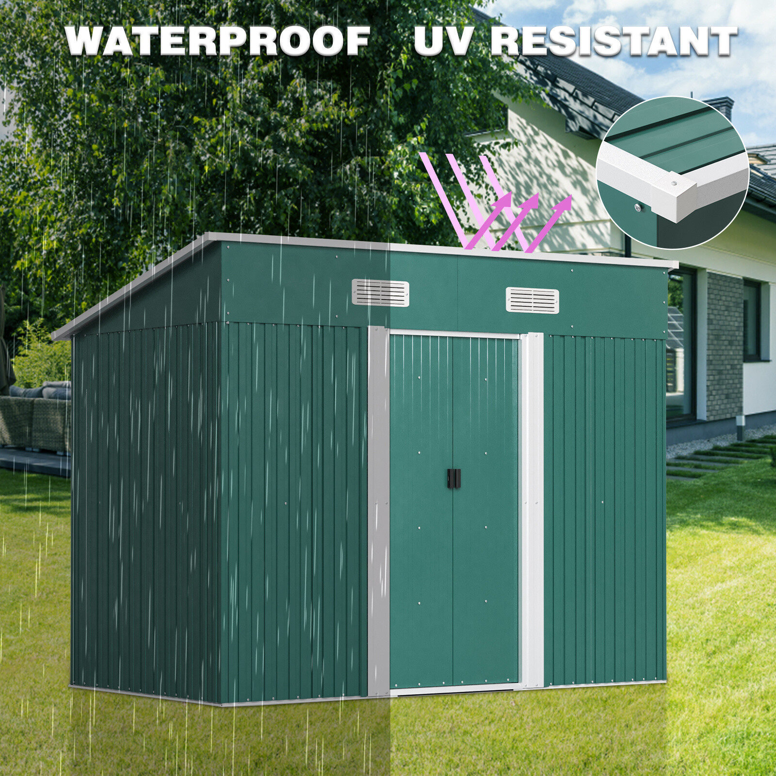 Metal Garden Shed 6x4, 8x4ft Outdoor Storage Pent Roof Organizer Log ...