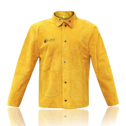 Jacket Leather Welders Welding Flame Protection Cow Leather Sleeved ...