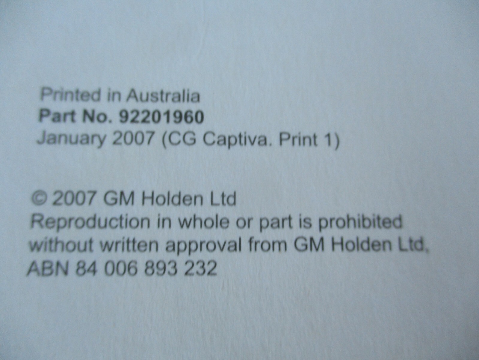 GENUINE CG CAPTIVA OWNERS HANDBOOK MANUAL PRINT 1 AUG 2007 92201960 ...