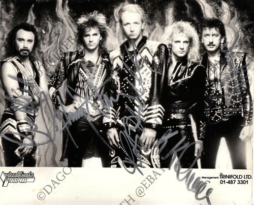 JUDAS PRIEST Photo FULLY SIGNED Rob Halford Dave Holland British Steel ...