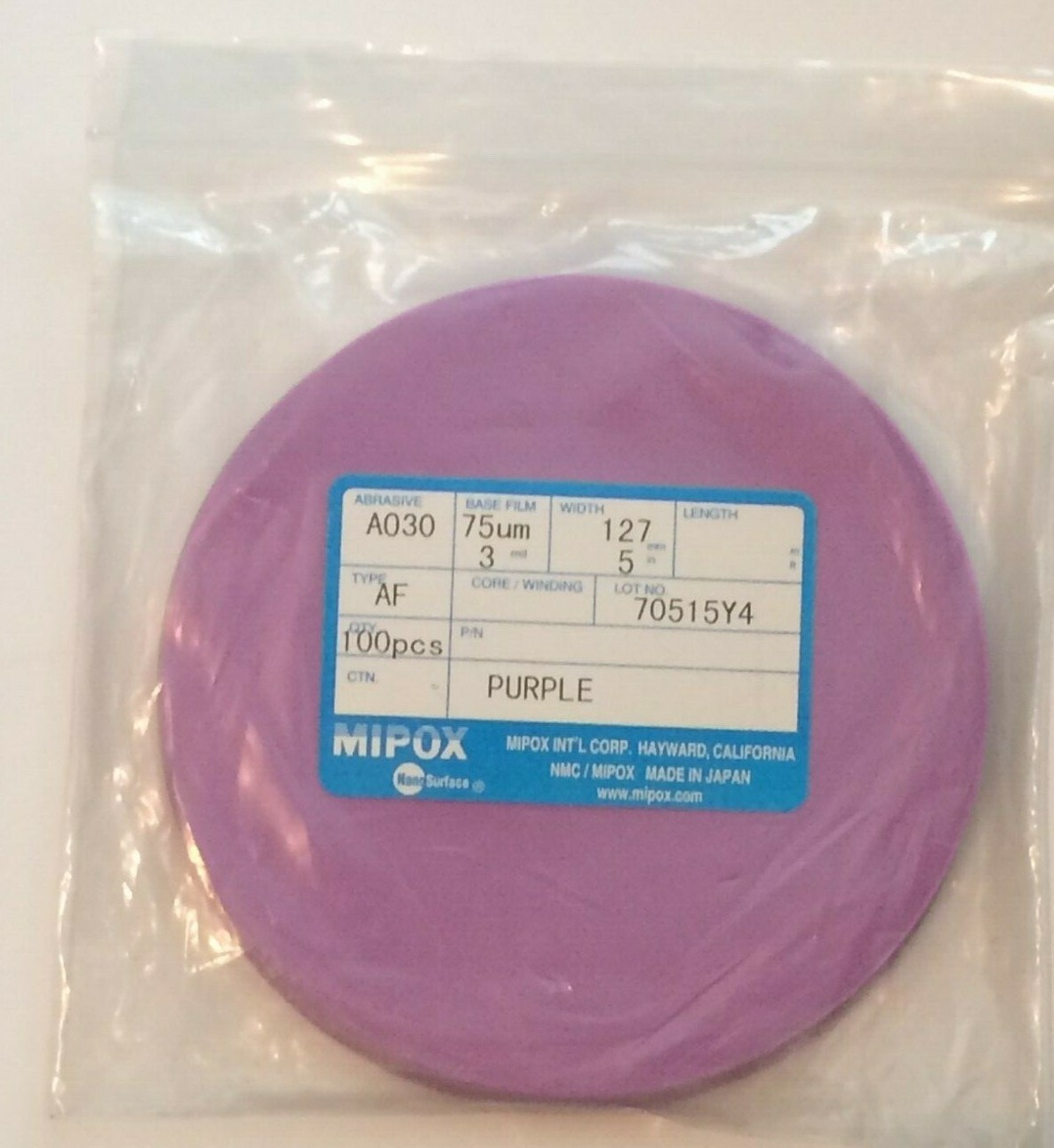 Mipox AO30-AF Abrasive Film (100) 3 Mil Thick x 5" Diameter Sheets NEW ...